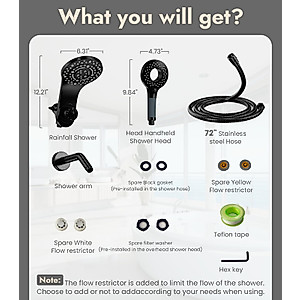 Shower Heads With Handheld Spray Combo, High Pressure 2 IN 1 Rainfall Shower Head with 9 Spray Modes, Anti-leak Shower Faucet with 72'' Stainless Steel Hose & Magnetic Hand Held Shower (Matte Black)