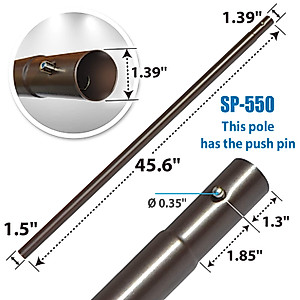 YardGrow Replacement Umbrella Lower Pole for Patio Umbrella, with Bullet Buckle (45.6''L, with bullet buckle) (Brown-45.6''L, with bullet buckle)