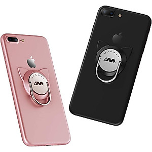 Cell Phone Ring Holder, Apqdw Cat Phone Ring Stand, Metal Phone Finger Ring Grip for Smartphone, Phone Cases and Tablets (2 Pack, Black/Rose Gold)