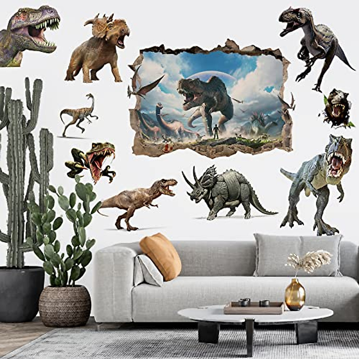 3D Dinosaur Wall Stickers Removable Vinyl Large Dino Stickers 10Pcs Peel and Stick Dinosaur Wall Decals for Kids Nursery Bedroom Home Decoration