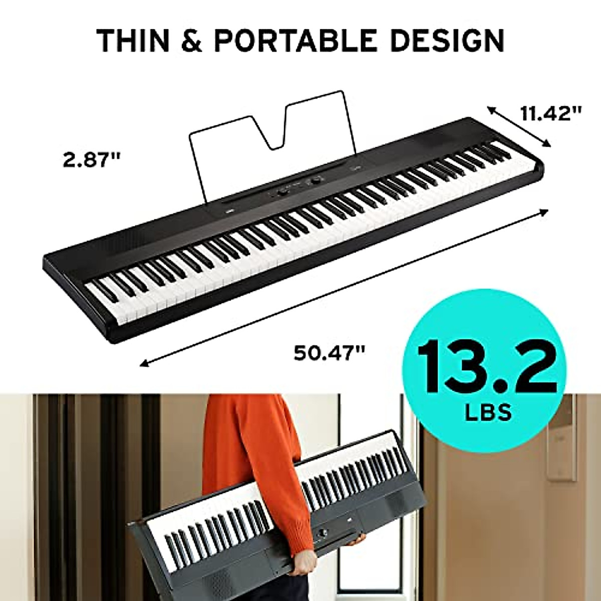 Korg 88 Portable Digital Piano with Semi-Weighted Keys and Built-in Speakers, with Sustain Pedal, Music Stand, and Power Supply (LIANO),Black