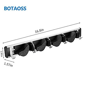 BOTAOSS Mop and Broom Holder Wall Mount, Broom Organizer Wall Mounted, Plastic Storage Organizer Hooks, for Home, Kitchen, Garden, Garage, Laundry(4 Racks 5 Hooks) (Black)