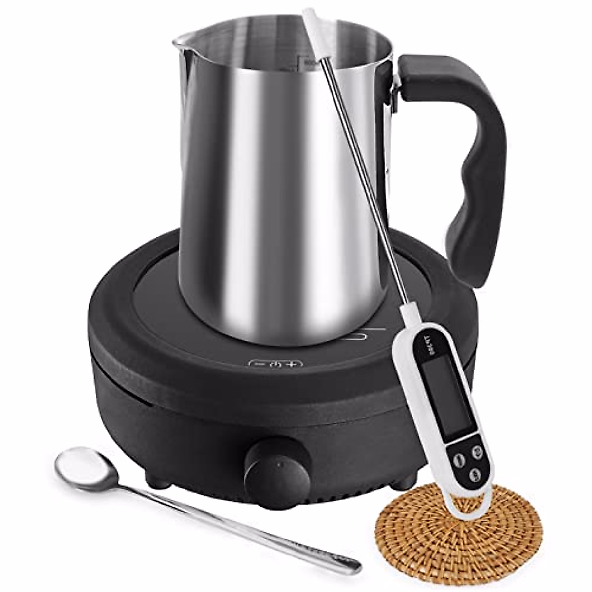 Candle Making kit with Hot Plate,Candle Making Supplies,Candle Making Kit for Beginners with Melting Pot,Stirring Spoon,Thermometer and Anti-Scalding Pad Perfect Set Gift