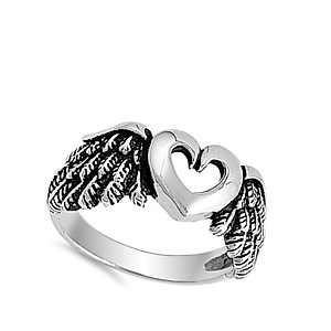 Cutout Heart Angel Wings Biker Ring New .925 Sterling Silver Band Size 11