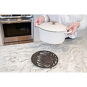 gasaré, Trivet for Hot Dishes, Pots and Pans, Metal Trivet, Sun and Moon Design, Cast Iron, Rubber Feet Caps, Ring Hanger, 8 Inches, Brown Finish, 1 Unit