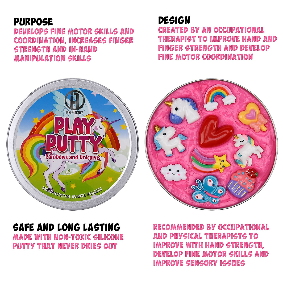 Play Putty Therapy Putty for Kids with Charms Rainbows and Unicorns Theraputty Medium Resistance, Fine Motor Skills and Hand Strength, Occupational Therapy Sensory Fidget Toy and Tool