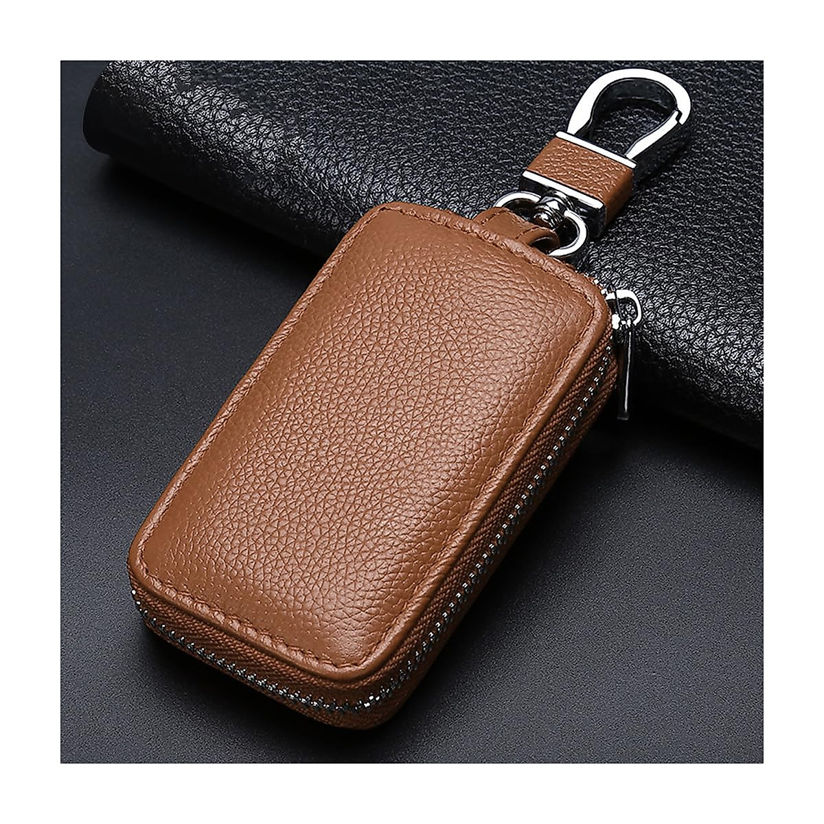 BESULEN Car Key Case Holder, Leather Car Key Chain Bag Car Remote Key Fob Holder, Auto Smart Key Fob Case Key Pouch with Keychain, Keychain Protector Case Car Accessories (Brown)
