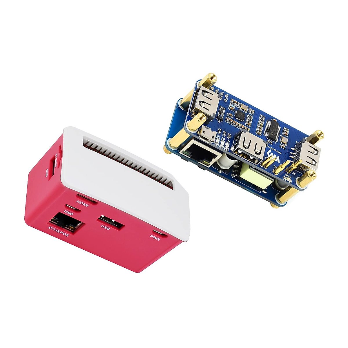 waveshare PoE Ethernet USB HUB HAT with Box ABX Case for Raspberry Pi Zero/Zero W/2 W/Zero WH/2 WH, with 1 RJ45 10/100M Ethernet Port, 3 USB Ports Compatible with USB2.0/1.1,802.3af-Compliant