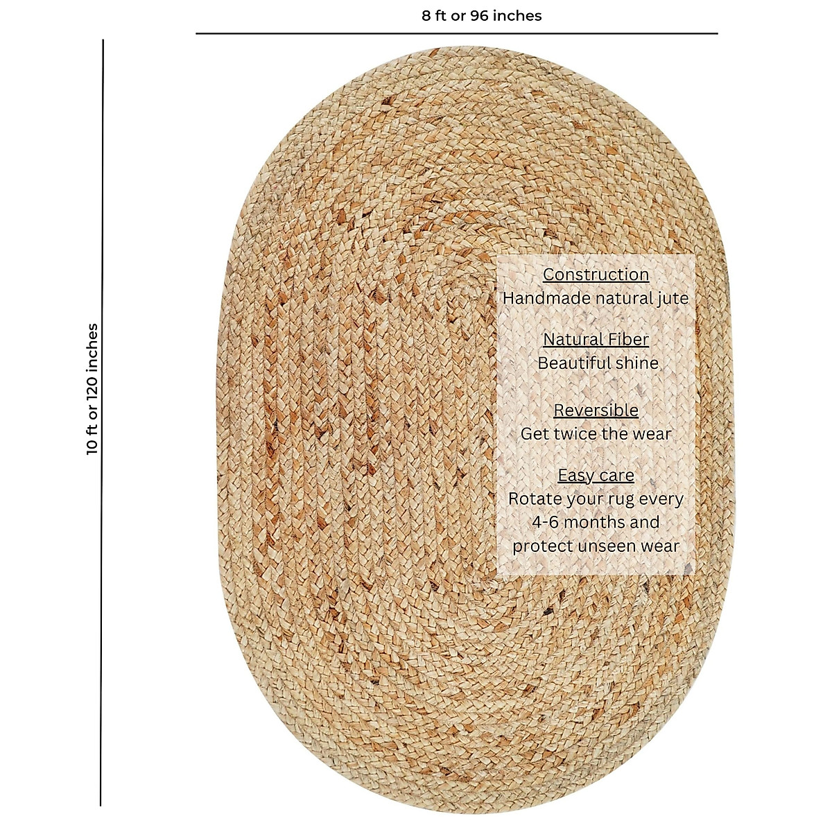 Homespice George Natrual 8x10' Braided Rug for Rustic Home Decor, Enhance Your Home's Aesthetic with Natural Jute Rug