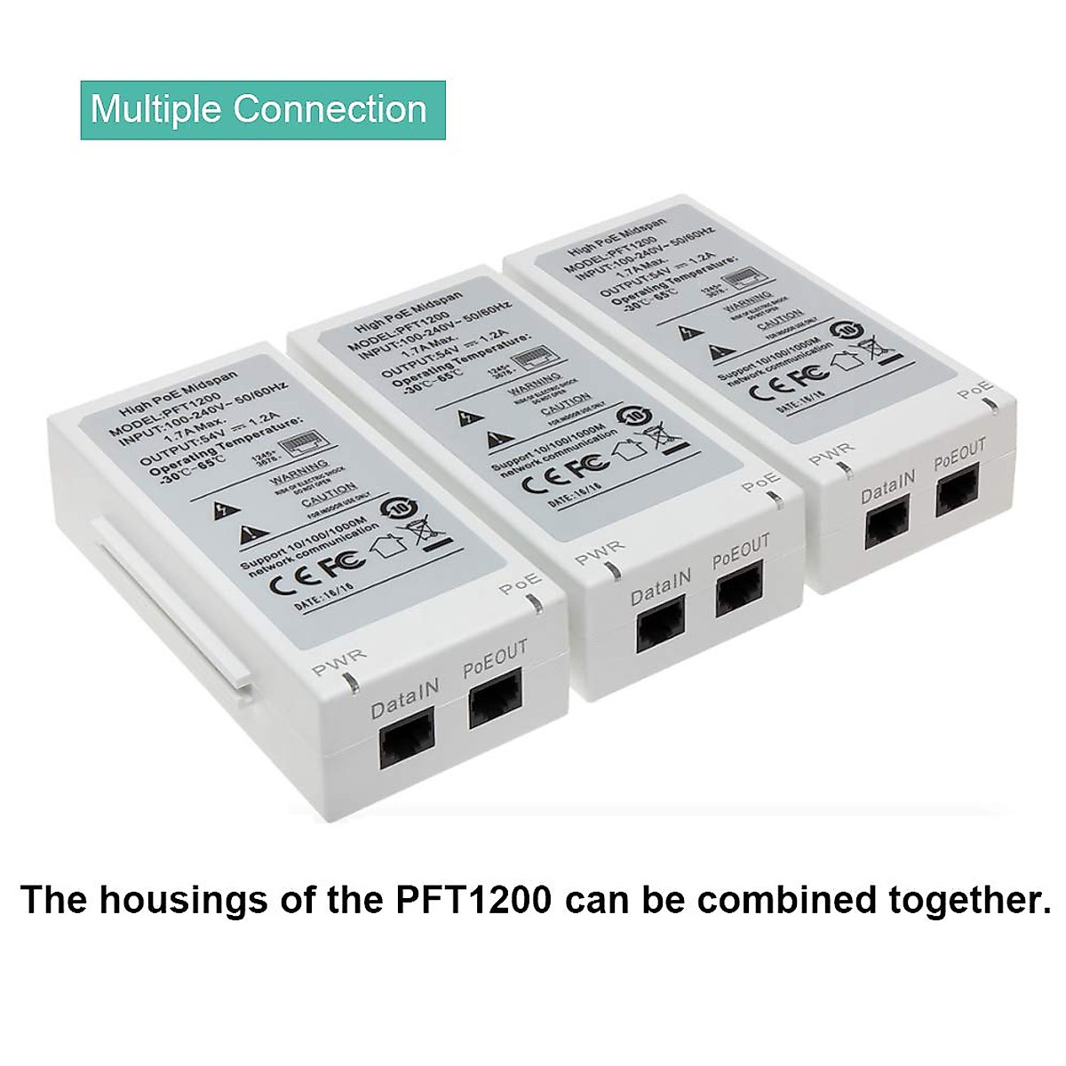 PFT1200 60W Gigabit Ultra POE Injector Single Port Hi-POE Midspan 802.3at/af, 10/100/1000Mbps, POE+ Injector for High Power Consumption PTZ Camera and Cascade Deployment with POE Extender