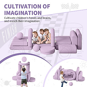 wanan Modular Kids Play Couch, 16PCS Kids Couch with Balls and Tunnel, Kids Couch for Playroom and Bedroom, Kids Modular Couch for Playing, Creativing, Modular Couch Kids (Blueberry)