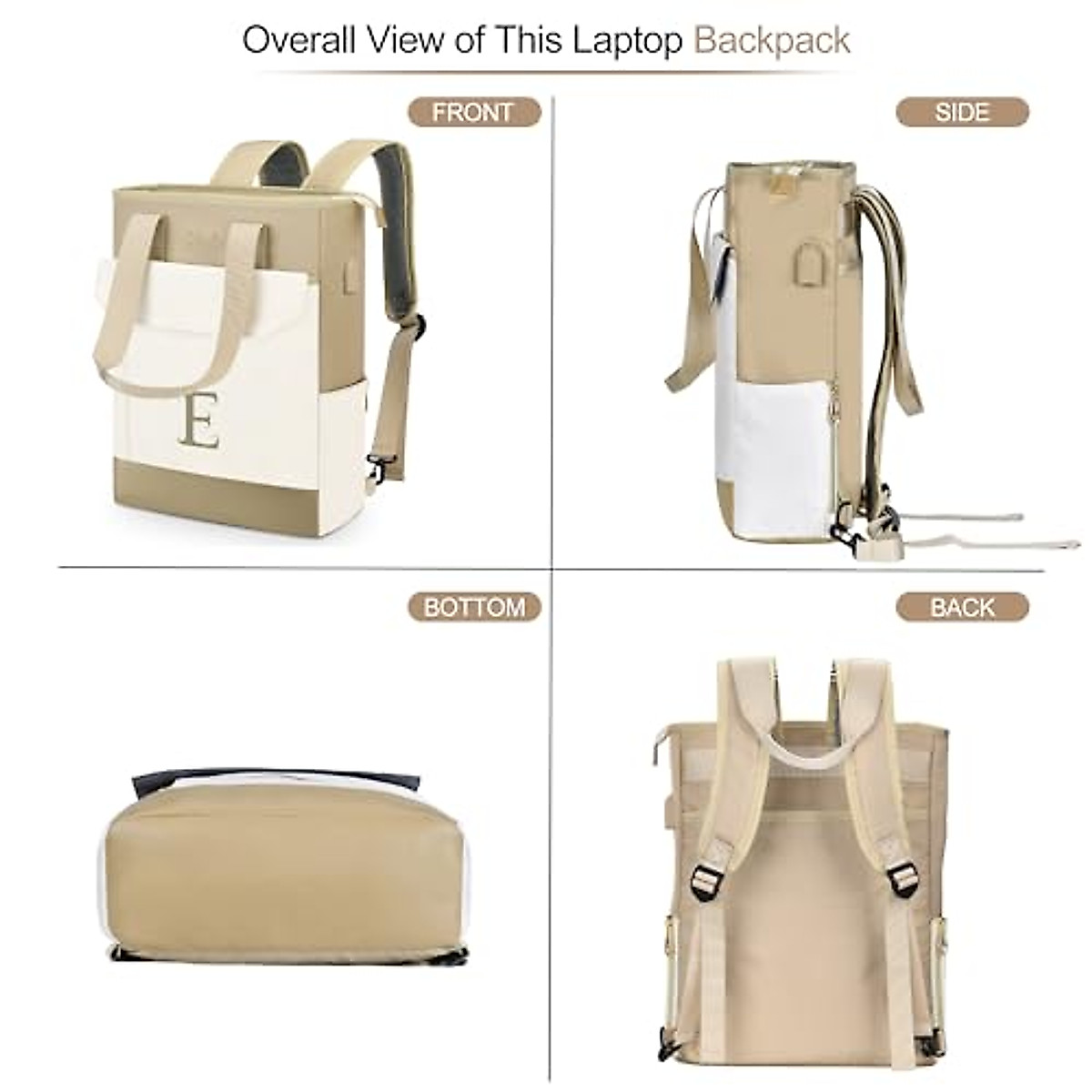 Personalized Initial Laptop Tote Bag Women-15.6" Backpack Purse with USB Port, 2023 Christmas Gift/Birthday Gifts for Women/Teen Girls/Coworker/Colleage, Waterproof Teacher Work Bag-Letter M