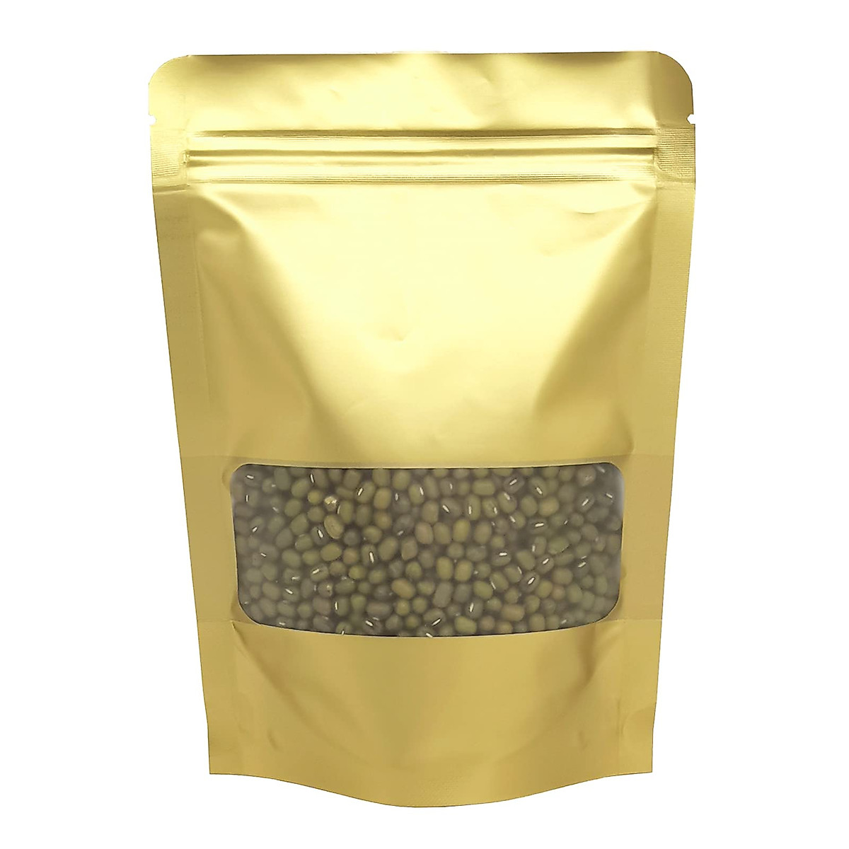 50 Pieces Stand Up Pouchs Resealable Food Storage Bags with Transparent Window Zip Lock Smell Proof Bags for Food Storage (Gold)