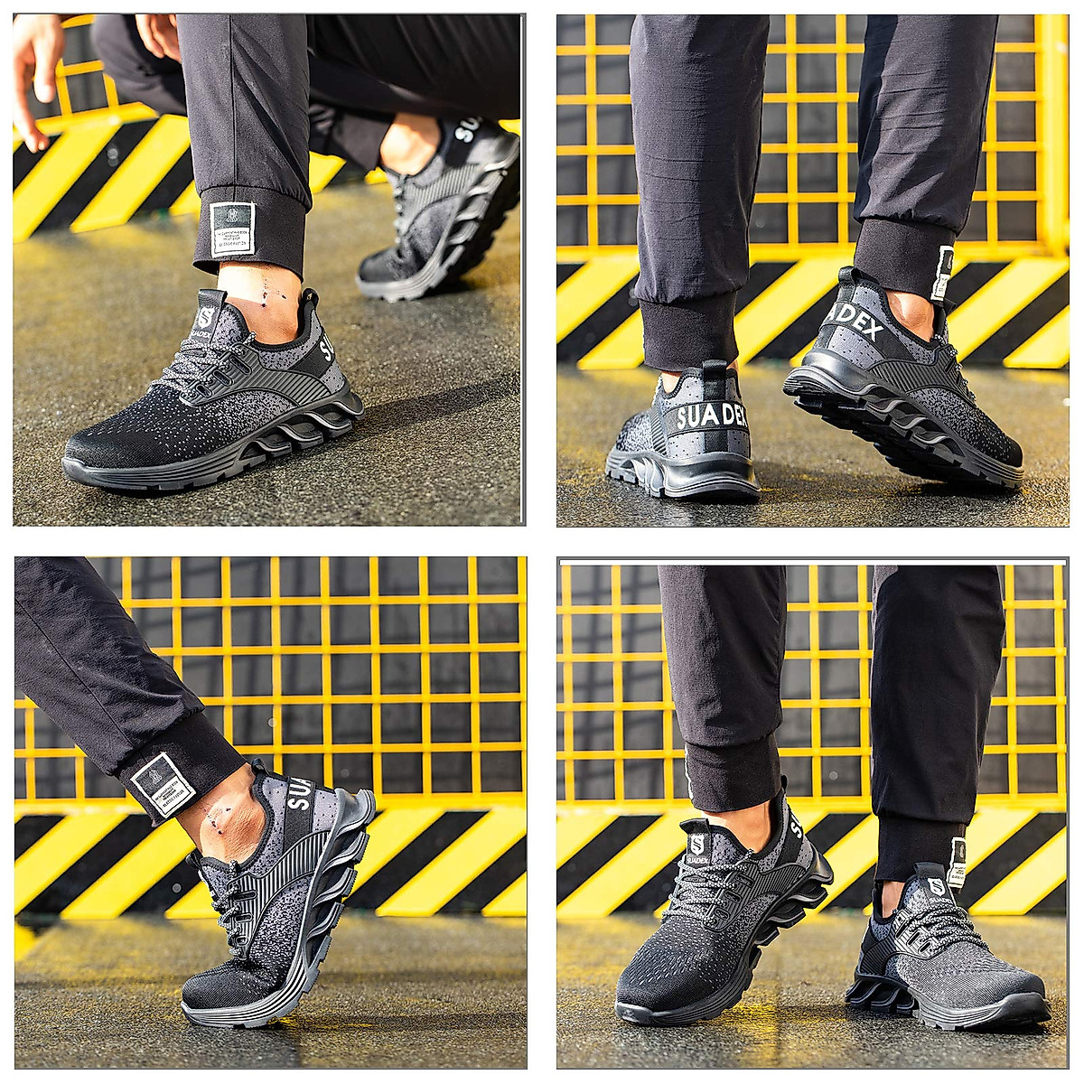 SUADEX Steel Toe Sneakers for Men Women Indestructible Work Safety Shoes Lightweight Comfortable Slip Resistant Composite Toe Black