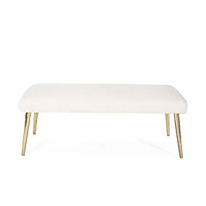 Christopher Knight Home Indira Patterned Faux Fur Bench, White and Gold Finish