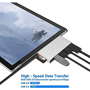 Surface Pro 4/5/6 Hub Docking Station with 4K HDMI Adapter, USB 3.0 Ports Hub Adapter, SD/Micro SD Card Reader for Microsoft Surface Pro 4/ Pro 5/ Pro 6