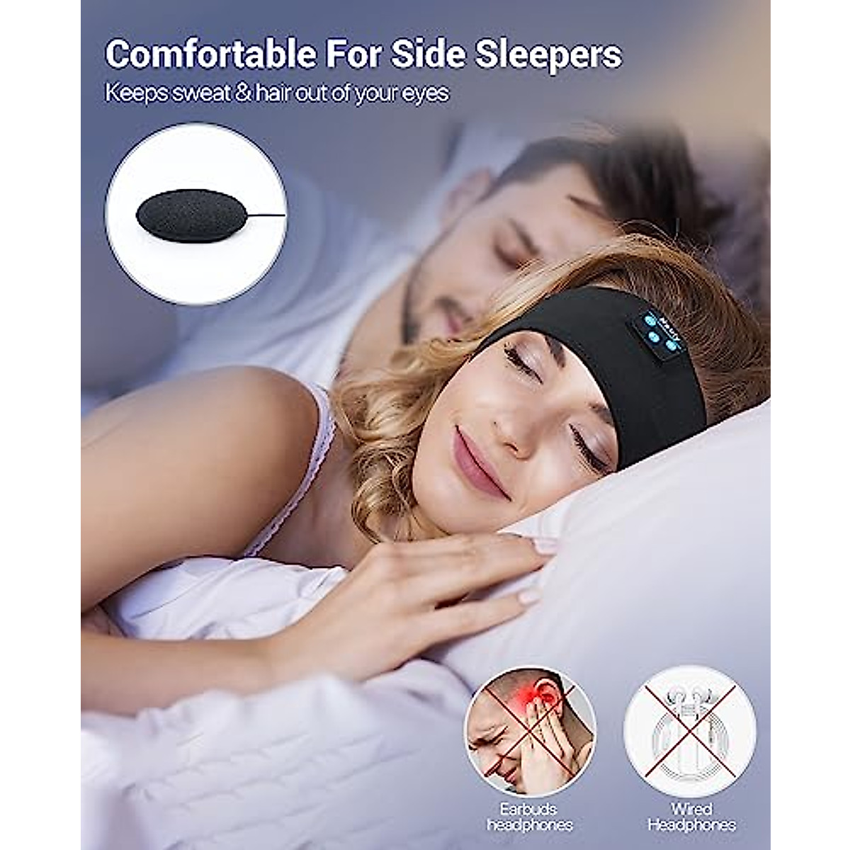 Navly Sleep Headphones, 10Hrs Sports Headband with Soft Cozy Earbuds Comfortable, Headphones Headband with Ultra-Thin HD Stereo Speakers Perfect for Workout,Running,Yoga,Travel