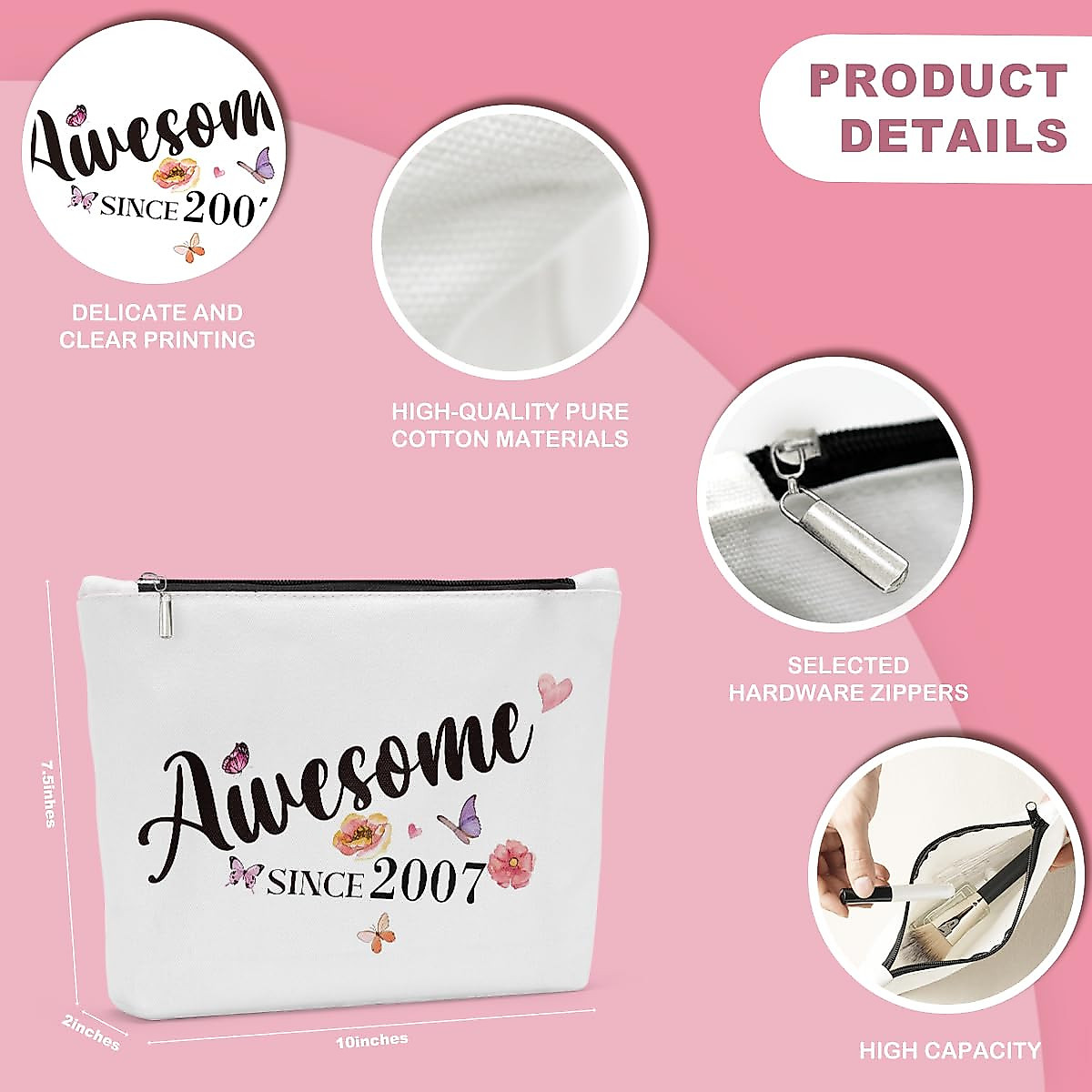 The 18th birthday gift for women, the 18th birthday decoration gift for women - the 18th birthday gift idea for friends, girlfriends, sisters, colleagues and BFF - the cosmetic bag since 2007