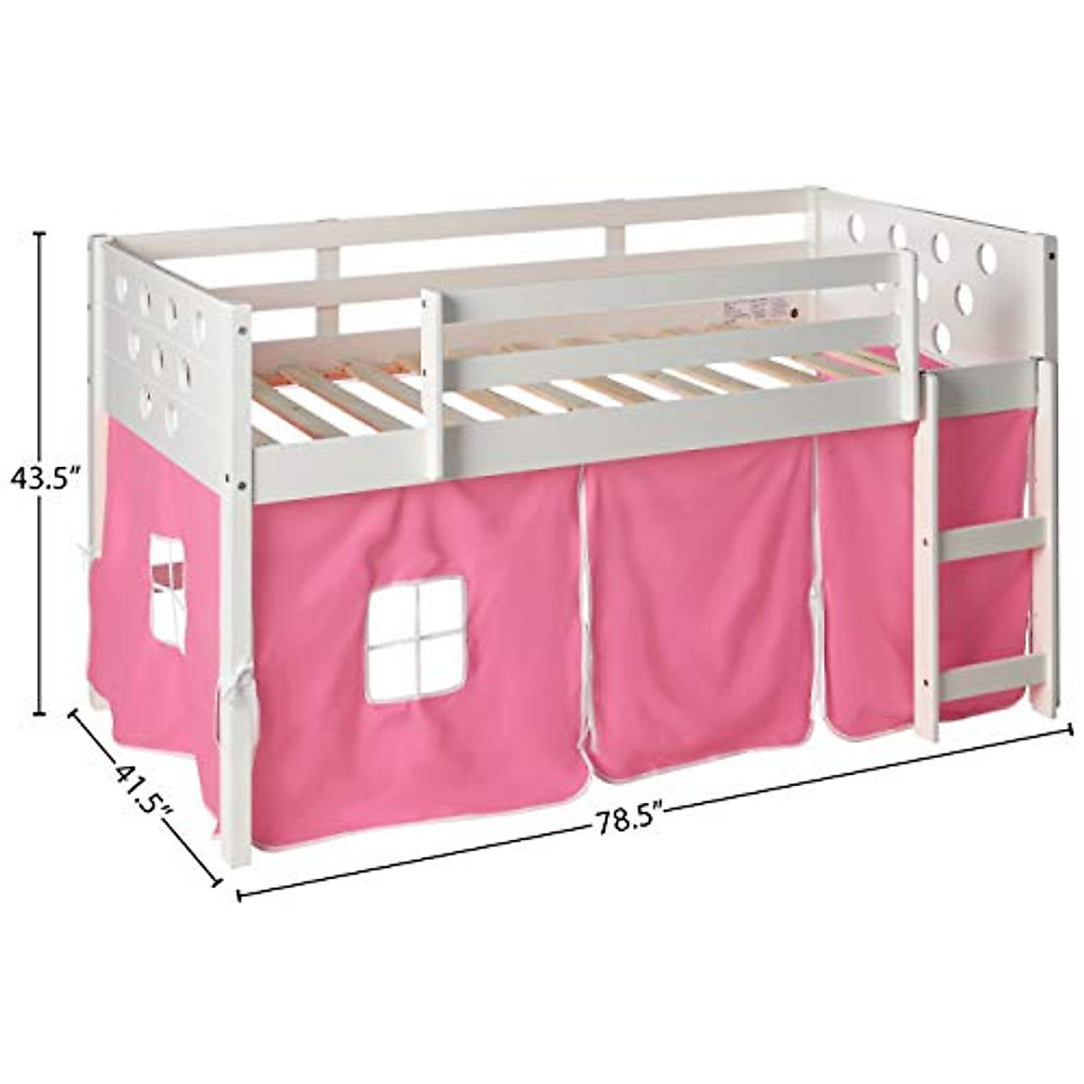 Donco Kids 780A-TW-750C-TB Circles Low Loft Bed with Pink Tent, Twin, White