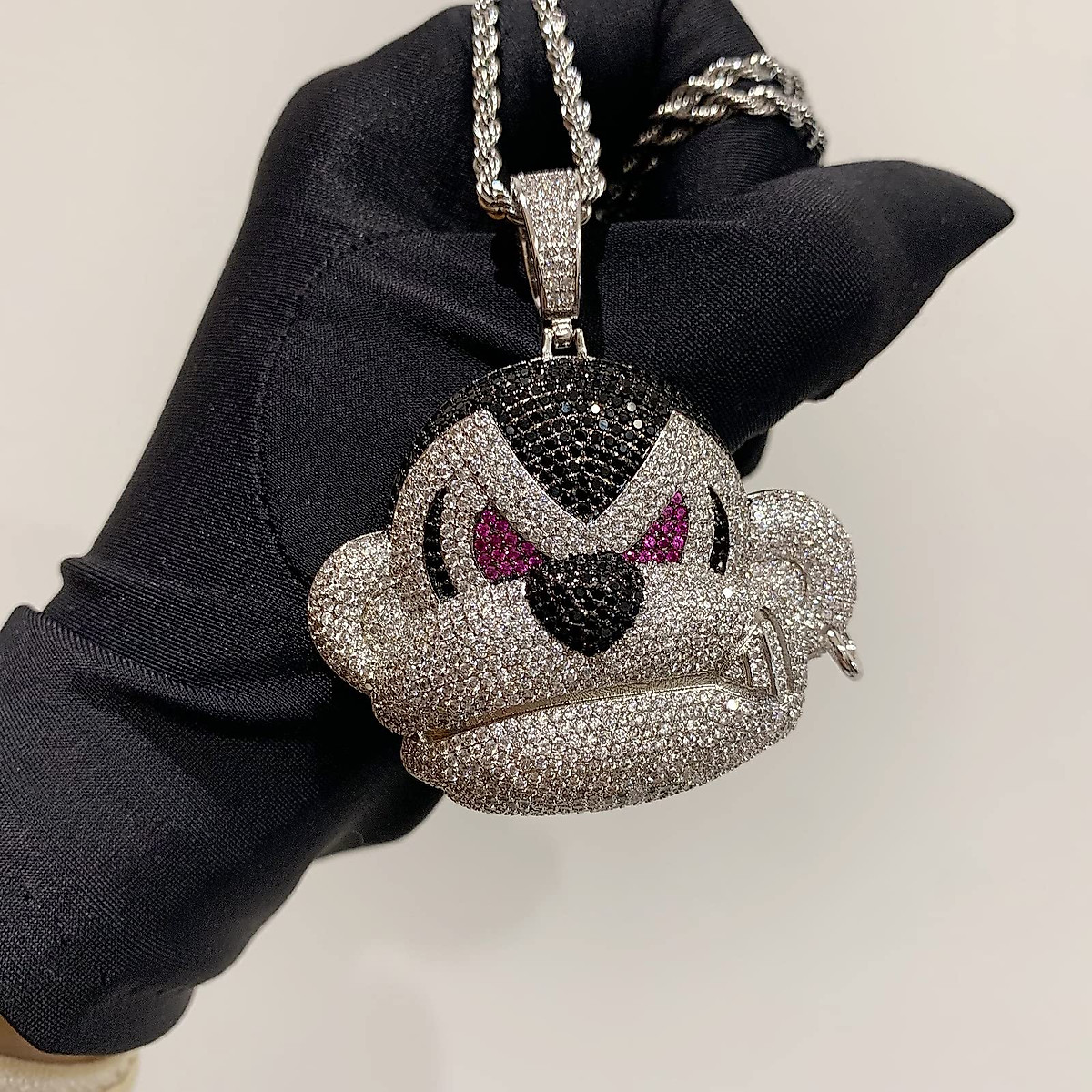 ICEDIAMOND Iced Out Fashion Hunk Gorilla Pendant with Rope Chain, 14K Gold Plated Full Shiny CZ Diamonds Urban Street Wear Necklace, Hip Hop Jewelry for Men Women (White)