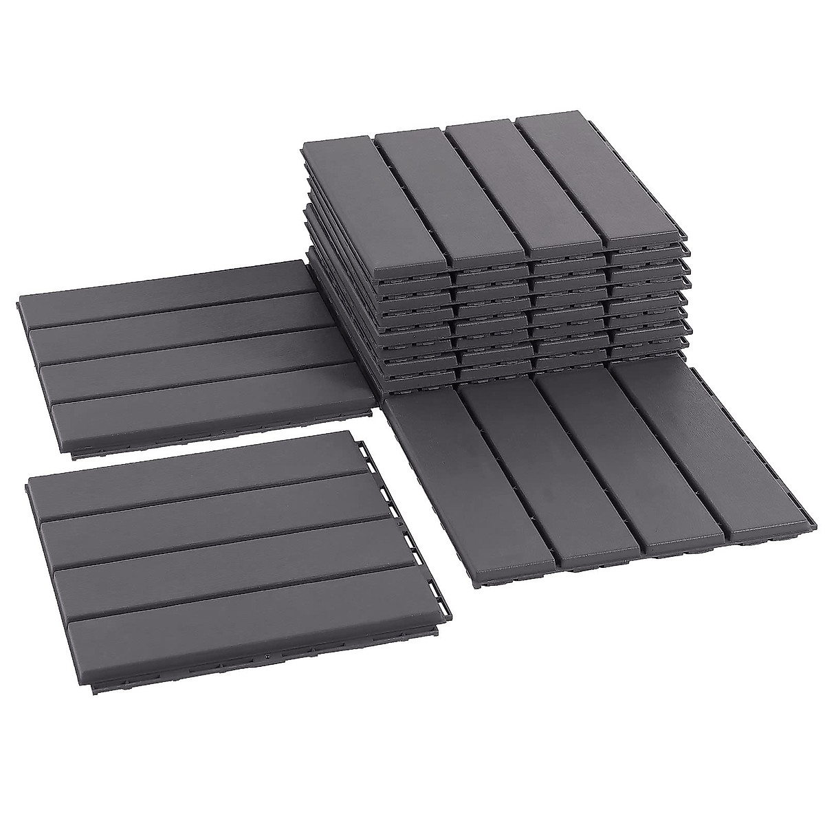 Interlocking Deck Tiles, 12 PCS 12” x 12” Patio Tiles Waterproof Plastic Outdoor Flooring Covering All Weather for Walkway Front Porch Poolside Balcony Backyard, Wood Grain Gray