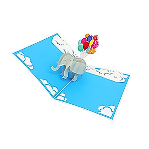 PopLife Flying Elephant and Balloons Pop Up Card for All Occasions - Mother's Day Card, 3D Birthday Pop Up, Baby Shower, Get Well Soon - for Mother, for Daughter, for Wife, for Granddaughter