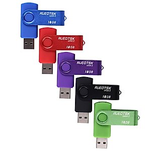 RUEOTSK USB Flash Drive 5 Pack 16GB Rotatable USB 2.0 Pen Drive Flash Memory Drive (Blue Red Purple Green Black) (XZ-5PCS-16G-002)