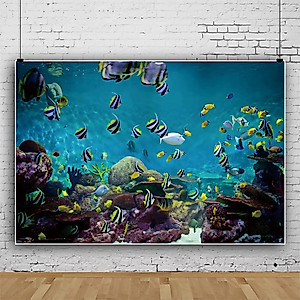 DORCEV 20x10ft Underwater World Photography Backdrop Submarine World Sea Fishes Aquatic Plants Background Undersea World Cartoon Theme Kids Birthday Party Luau Hula Party Banner Supplies Banner