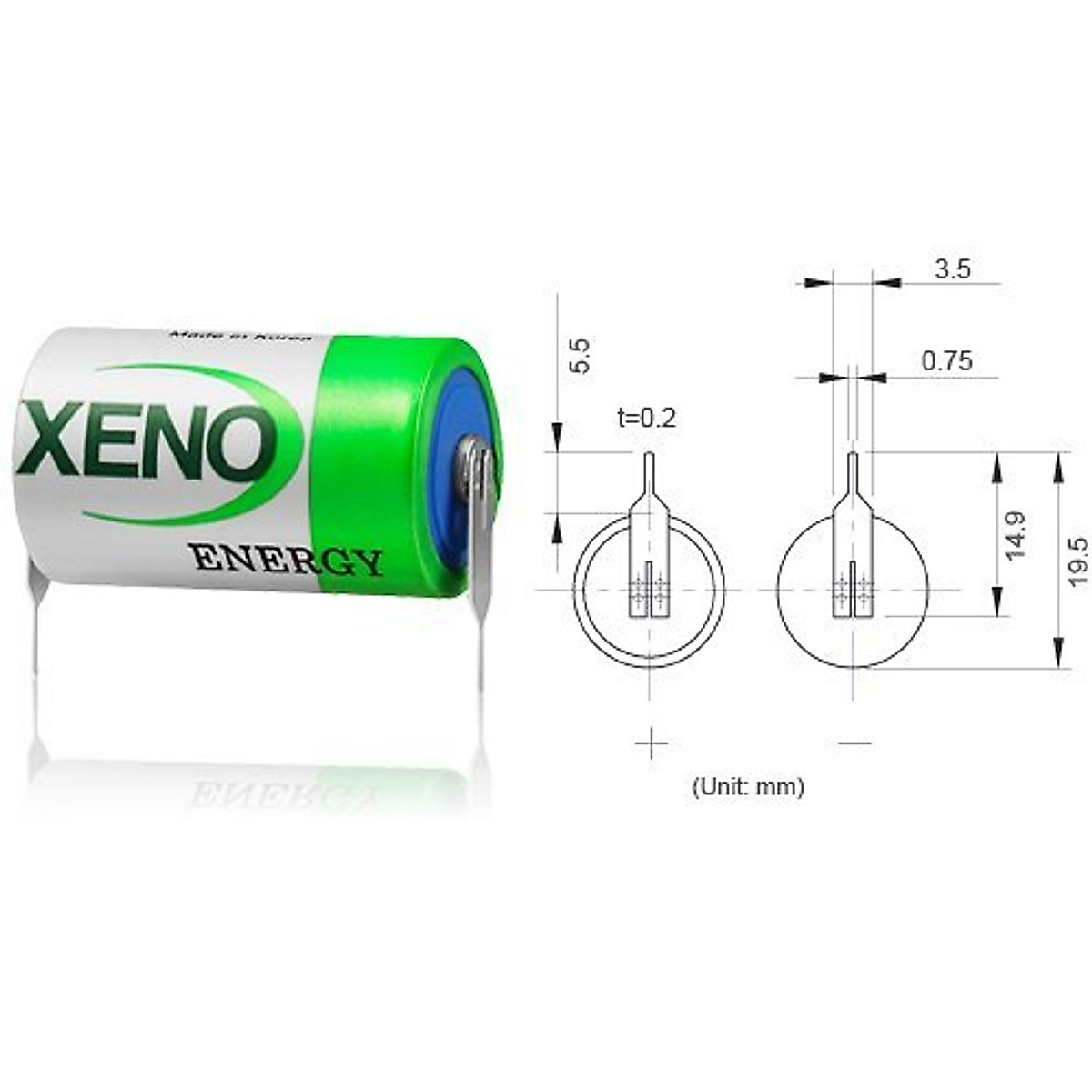 Mapoo XL-050F/T2 1/2 AA 3.6V Lithium Battery with 2 PC Pins.