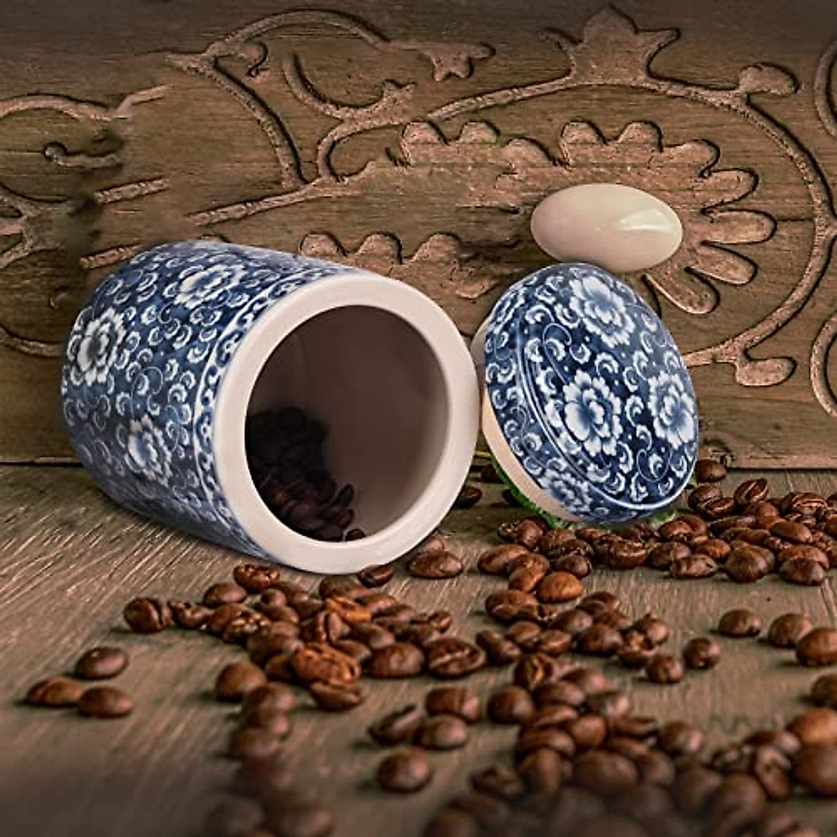 Chinese Traditional Antique Style Blue and White Porcelain Ginger Jar Ceramic Covered Jar Flower Vase with Lid,China Ming Style,China Jingdezhen Design (Cylinder)