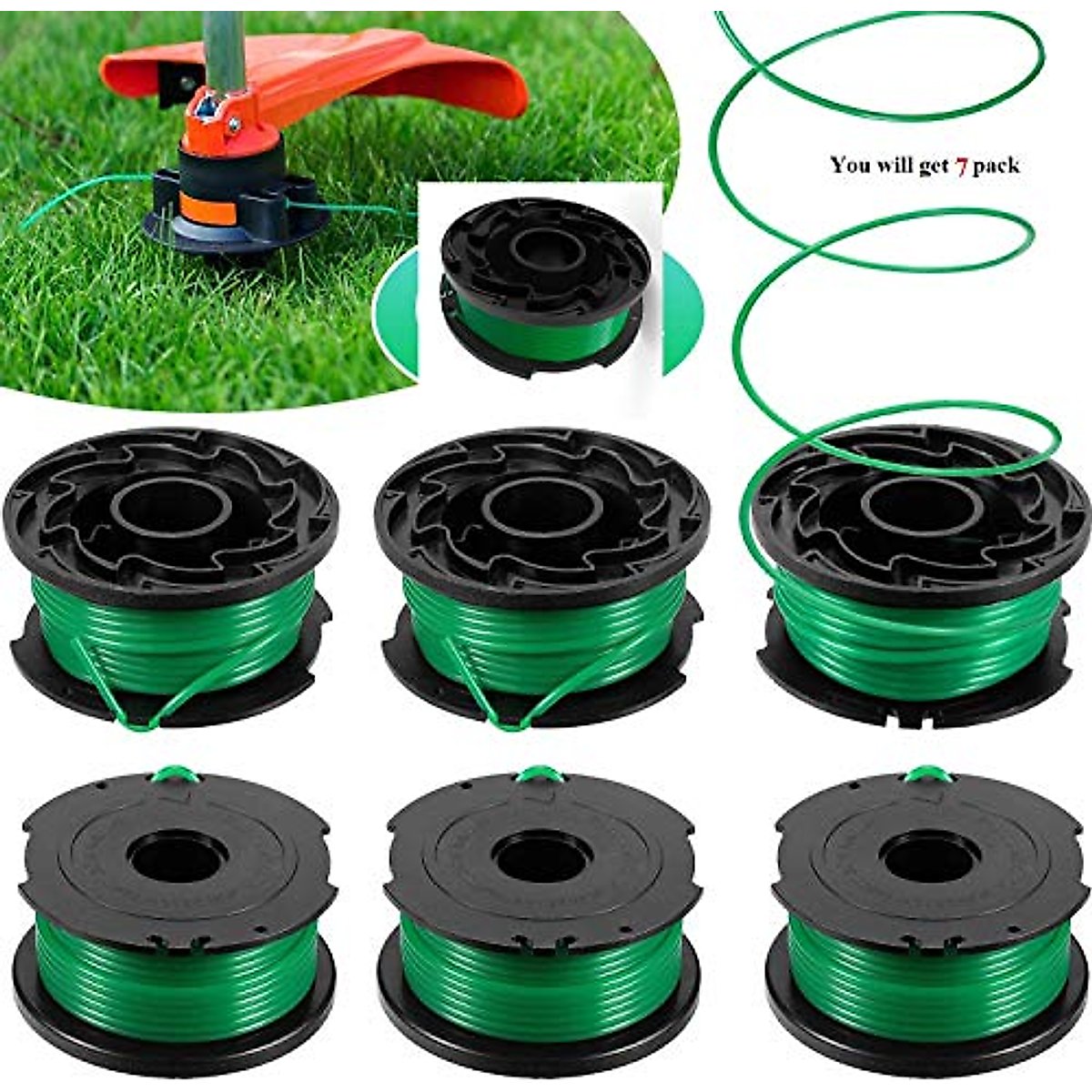 SF-080 Replacement Spool，GH3000 Trimmer Spools, Auto Feed Replacement Spools,20-Foot, 0.08-Inch, Auto Feed,Compatible with Black and Decker Weed Eater LST540 LST540B SF-080-BKP String Trimmer- 7 Pack