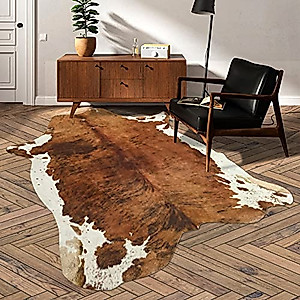 DweIke Faux Cowhide Rug 5.2ft x 6.2ft/158x190cm, Large Size Faux Fur Animal Cow Print Carpet for Bedroom, Living Room, Office, Home Decor Mat, Cowhide Rug, Brown