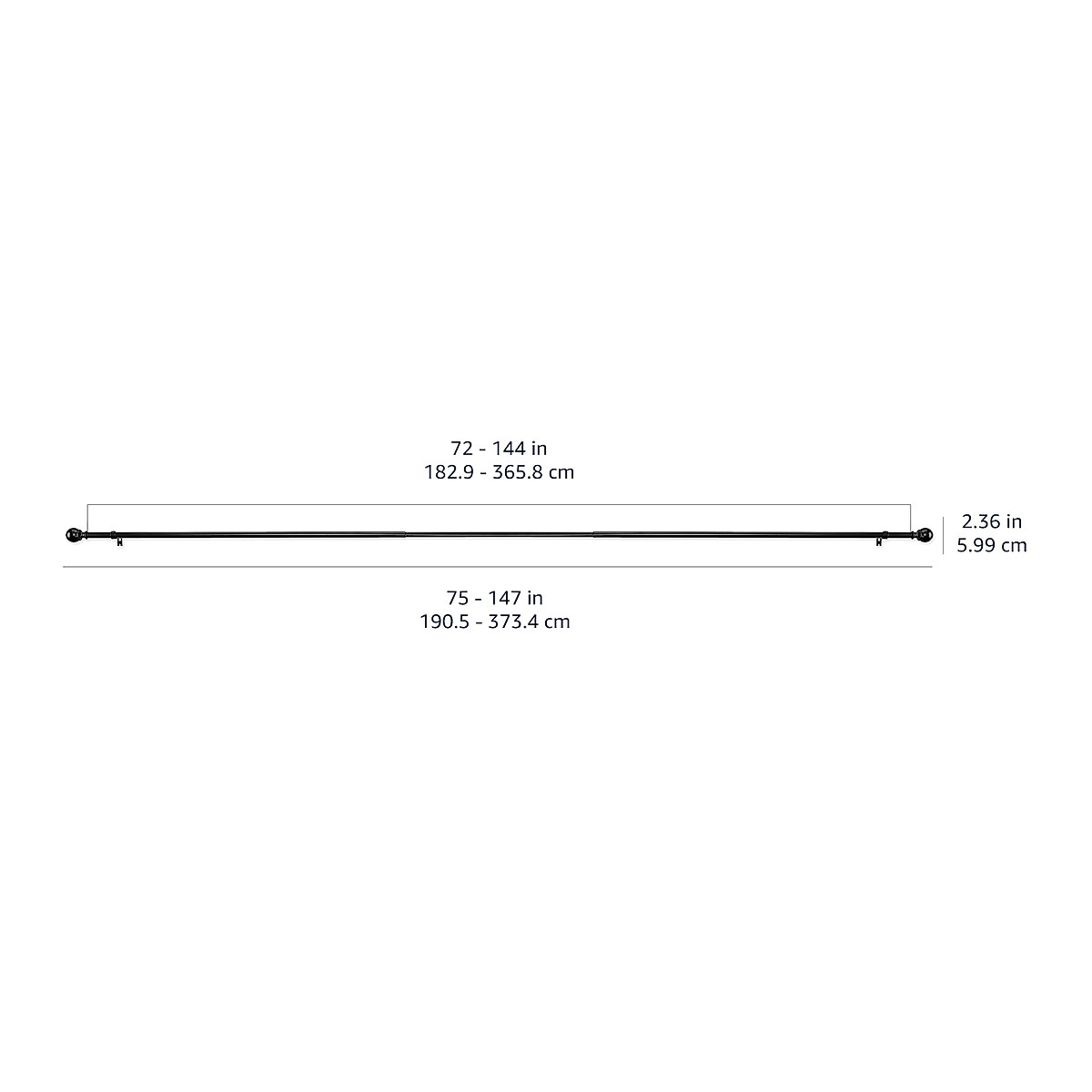 Amazon Basics 1-Inch Curtain Rod with Round Finials - 1-Pack, 72 to 144 Inch, Black