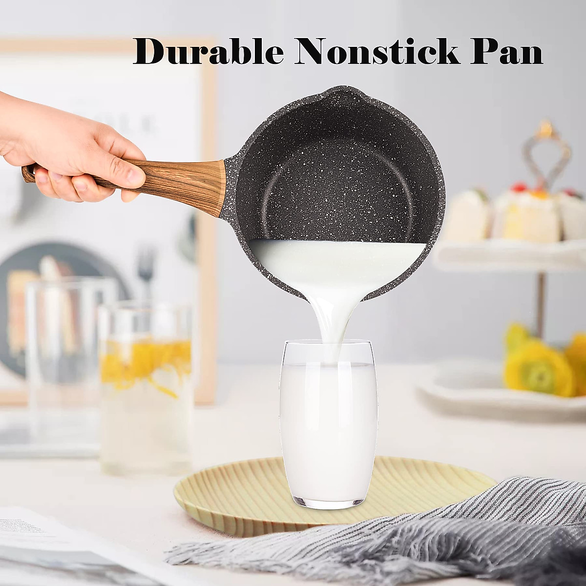 MINLUFUL Nonstick Saucepan with Lid, 1.8 Quart Classic Red Granite Coated Pasta Soup Pot for All Stovetops, 7 Inch Small Sauce Pan for Cooking Sauce Soup and Milk