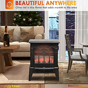 HOMCOM 18" Electric Fireplace Heater, Freestanding Fire Place Stove with Realistic LED Flames and Logs, Overheating Protection, 750W/1500W, Black