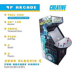 Creative Arcades Full Size Stand-Up Commercial Grade Arcade Machine | 4 Player | 3500 Games | 32" LCD Screen | 4 Sanwa Joysticks | Trackball | 2 Stools Included | 3 Year Warranty