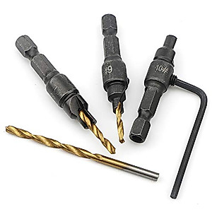Rowiz 5Pcs Countersink Drill Bits, 1/4 Inch Hex Shank HSS Countersink Drill Bit Set, 5#6#8#10#12 Wood Drill bit with Allen Wrench Tool Set