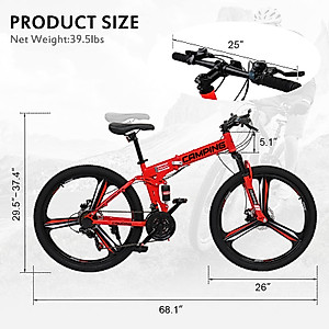 Ktaxon Foldable Mountain Bike 26 Inch Bike 21-Speed Bikes for Adults with Cool Design, Powerful Mechanical Dual Disc Brakes, Double Shock Effect and Ergonomic Cushion (Red)