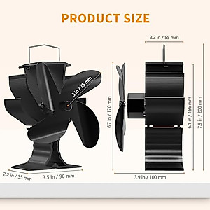Signstek Heat Powered Wood Stove Fan for Wood/Log Burner/Fireplace/Heater, Non Electric, Quiet, Eco Friendly Black Stove Fans, Circulating Warm Air Saving Fuel, 4 Blades Upgrade Design
