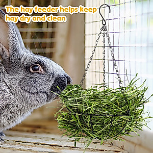 VCZONE Metal Frame Rabbit Hay Feeder with Hanging Basket, Timothy Hay and Coconut Fiber Nest, for Guinea Pig, Rabbit, Chinchilla