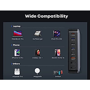 USB C Charger, 185W 8-Port USB C Charging Station with 5 USB-C Ports +3 USB-A Ports, USB C Wall Fast Charger Block for Tablets, Headphones, Smart Watches and More