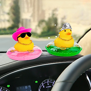 wonuu Car Rubber Duck, Yellow Duck Decoration Dashboard with Sun Hat Swim Ring Necklace Sunglasses for Car Dashboard Decorations