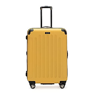 Kenneth Cole REACTION Renegade Luggage Expandable 8-Wheel Spinner Lightweight Hardside Suitcase, Honey Butter, 28-Inch Checked