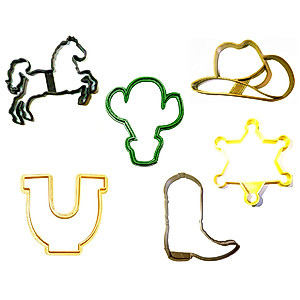 WILD WEST KIT HORSE SHOE CACTUS COWBOY HAT BOOT SHERIFF SET OF 6 COOKIE CUTTER USA PR1105