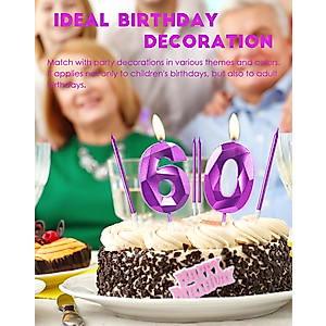 Purple Birthday Candles Number 4 Candle with 6pcs Long Birthday Candles for Cake, 4 Year Old Girl Boy Birthday Party Cake Topper Decorations Wedding Anniversary Celebration Supplies