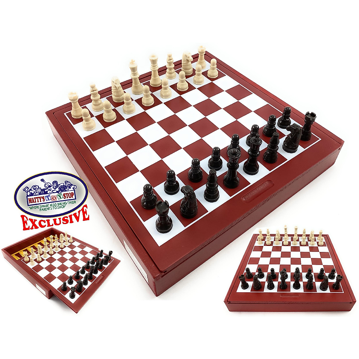 Matty's Toy Stop Exclusive Deluxe 10-in-1 Chess, Checkers, Tic Tac Toe, Backgammon, Mill, Roll Em, Insanity, Chinese Checkers, Mancala & Pick-Up Sticks Wooden Cabinet Game Set