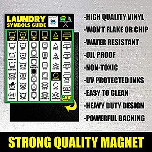 Laundry Symbols Guide Magnet - Extra Large Easy to Read 8.5” x 11” Clothing Care Instruction Cheat Sheet – Washing, Drying, Ironing & Bleaching Accessory - Functional Modern Laundry Room Art Decor