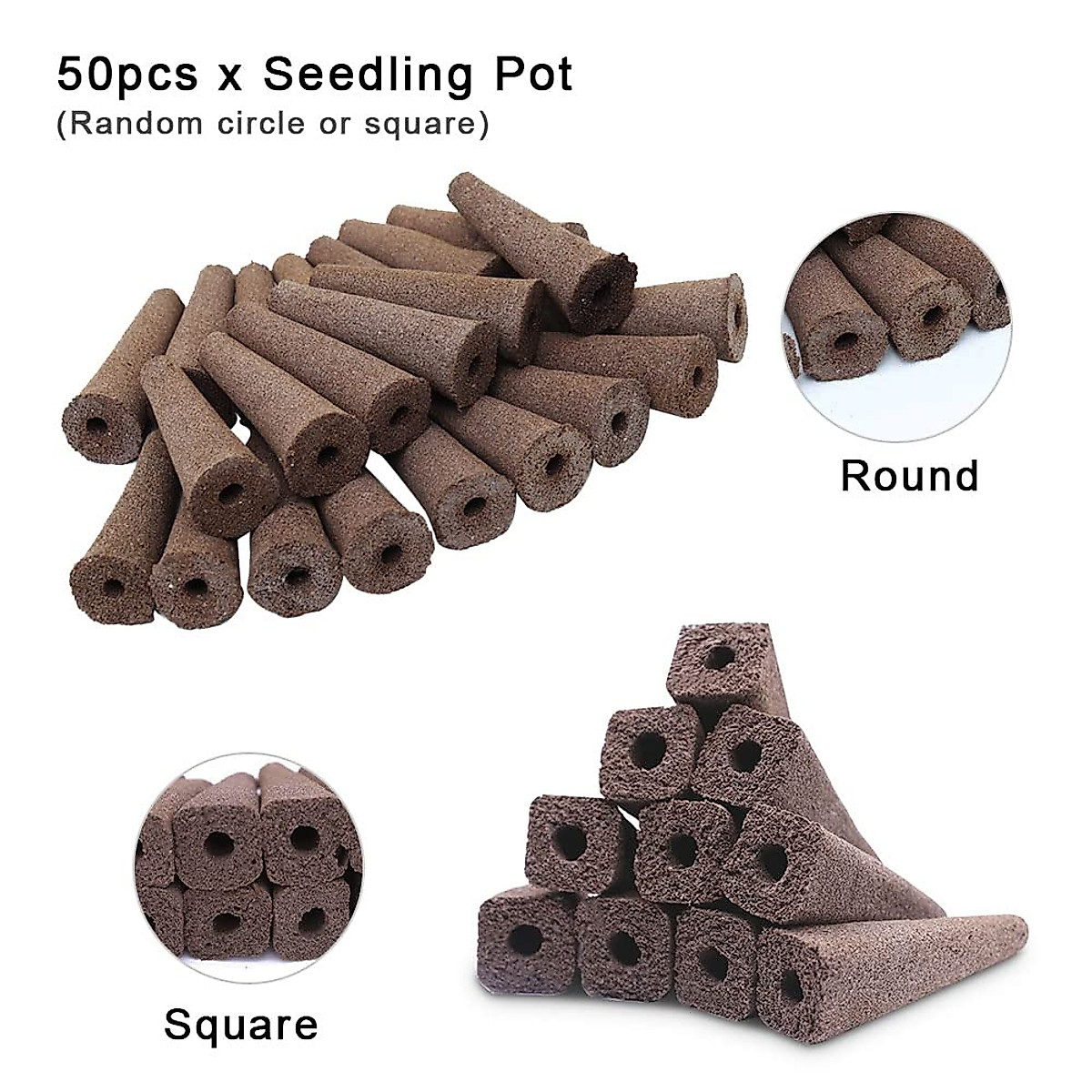 50 Pack Grow Sponges, Plant Seeding Starters Sponges Hydroponics Supplies, Plant Growing Plugs Sponges Seeding Pods for Planting, Hydroponics Pods for Hydroponic Indoor Garden(Brown)