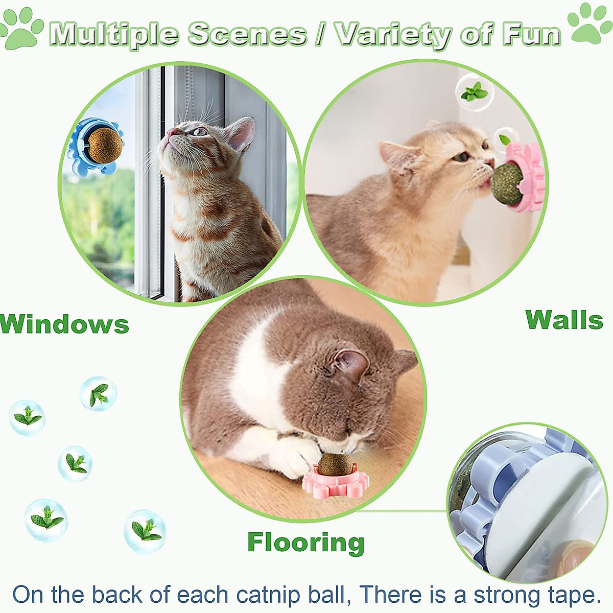 SUGVUHO 3 Pack Catnip Ball Cat Toy Cat Nips Organic Ball Catnip Wall Balls for Cats Cat Licking Ball Cat Teeth Cleaning Toy Cat Mint Silvervine Cat Toy Catnip and Silvervine for Cats