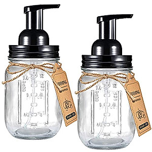 Amolliar 4PCS & 2PCS Black Mason Jar Bathroom Accessories Set- 3pcs Foaming Soap Dispenser&2pcs Qtip Holder Set&Toothbrush Holder-Rustic Farmhouse Decor Bathroom Organizer